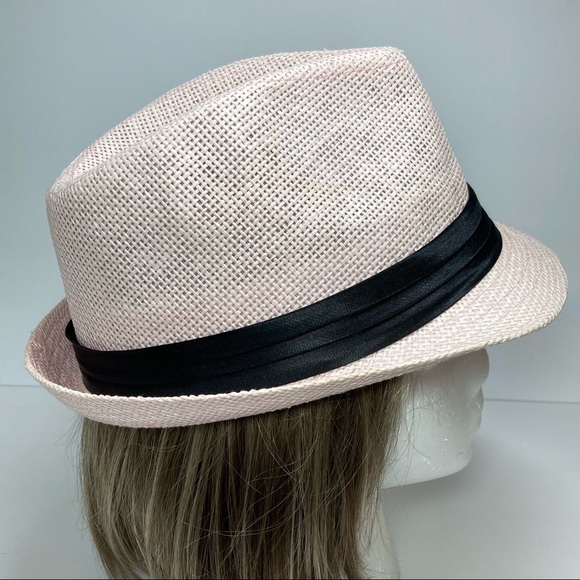 Simplicity | Accessories | Simplicity Pink Straw Fedora Black Satin ...
